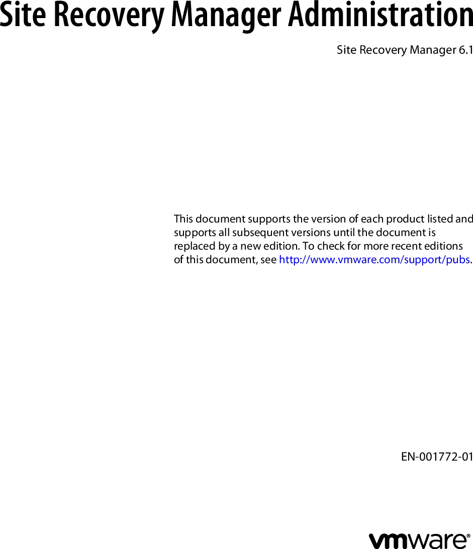 Vmware Site Recovery Manager Administration 6.1 V Center Guide Srm AG 6 ...