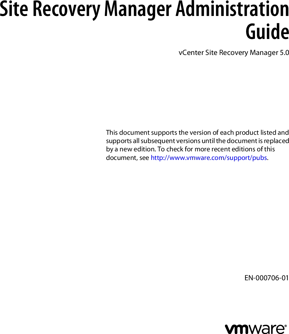 Vmware Site Recovery Manager Administration Guide VCenter 5.0 V Center ...