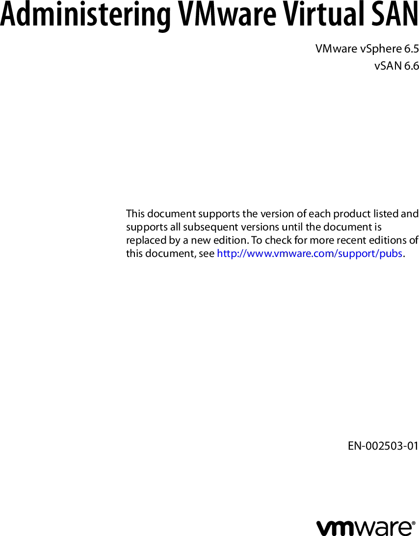 Vmware Administering Virtual SAN VMware. VSphere 6.5 V Sphere 66 ag en